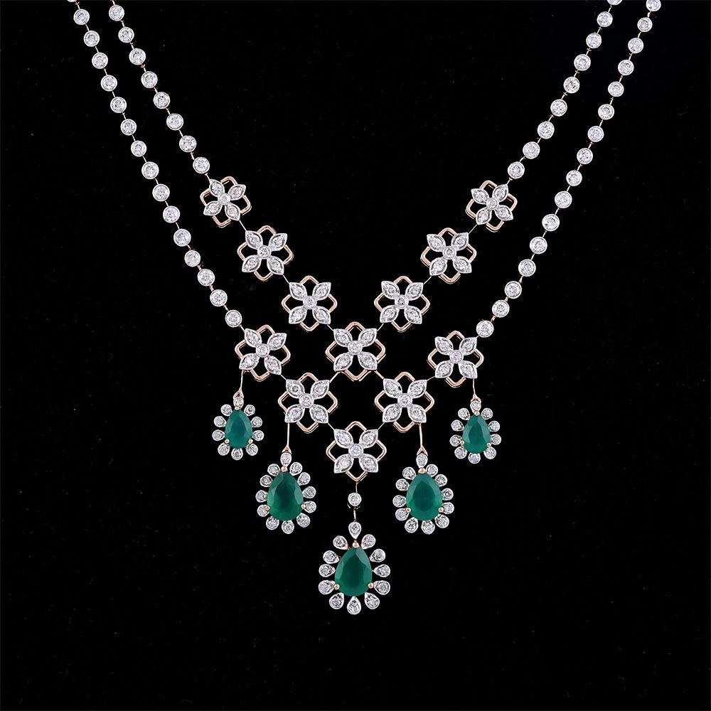Buy Scintillating Floral Astra Diamond Necklace Set ANS24A11-D924X0B ...