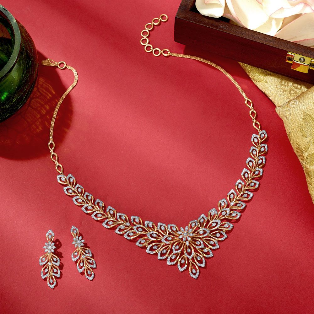 Buy Elegant Trellis Design Diamond Necklace Set ONS23A13-D400X0B Online ...