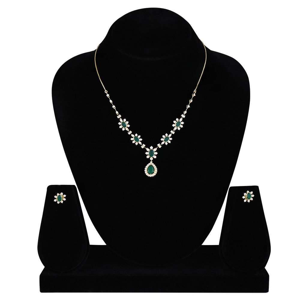 Buy Regal Green Stone & Diamond Necklace Set ONS25A30-DE27R0B Online at ...